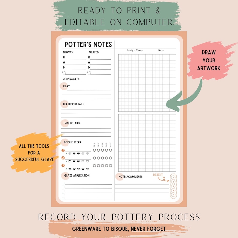 Pottery Planner/journal - Print at Home - Full Page & Half Page ...