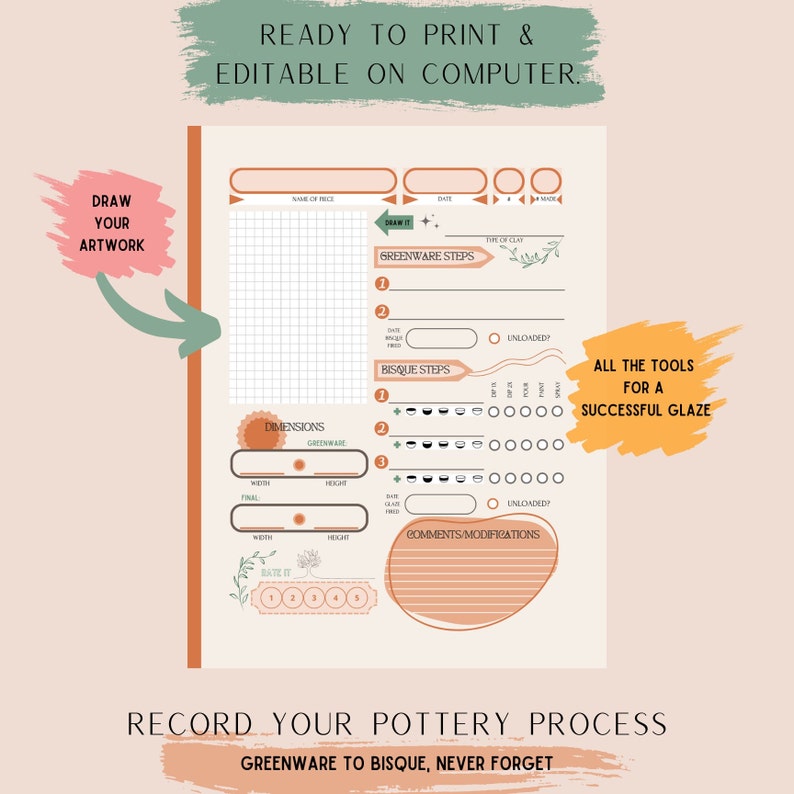 Downloadable Pottery Notes Planner | Print-at-home | Record Your ...