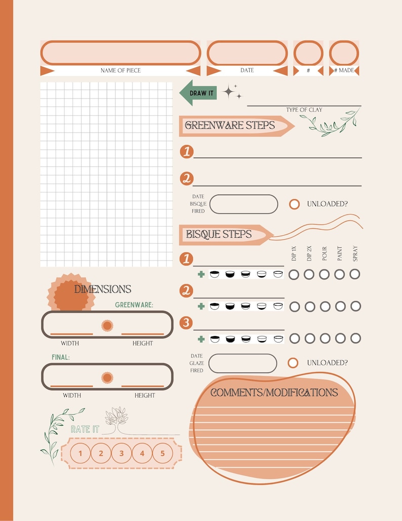 Downloadable Pottery Notes Planner | Print-at-home | Record Your ...