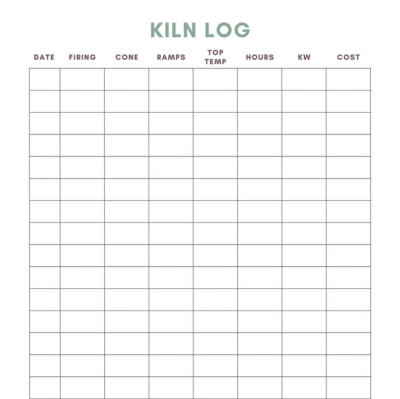 Kiln Log - Printable Digital Template - Pottery Journal - Etsy