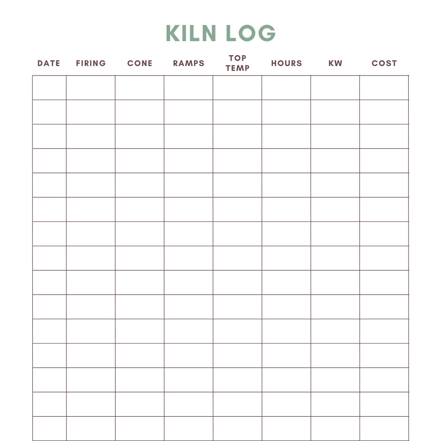 Kiln Log - Printable Digital Template - Pottery Journal - Etsy