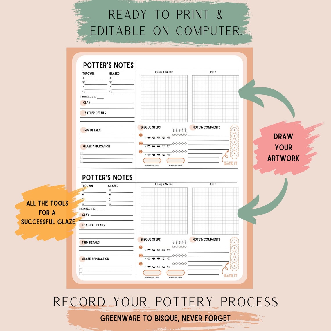 Pottery Planner BUNDLE - 4 in 1 - Cover Page, Kiln Log, Potter's Notes ...