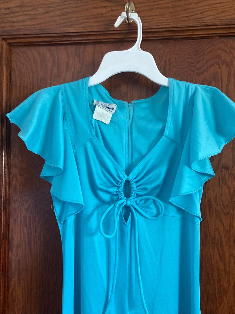 1970s Blue Flutter Sleeve Maxi Dress With Keyhole - Etsy