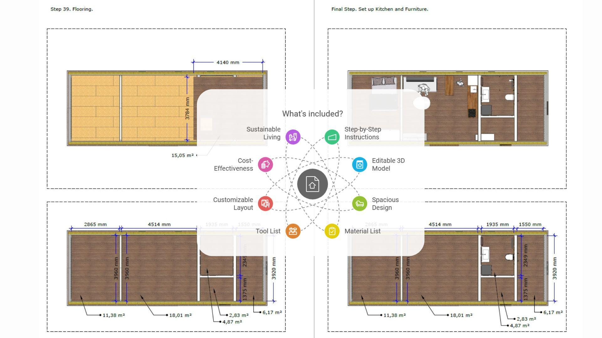 Modern Tiny House Plans With Loft: 12x4.5m DIY Cottage Build (sketchup ...