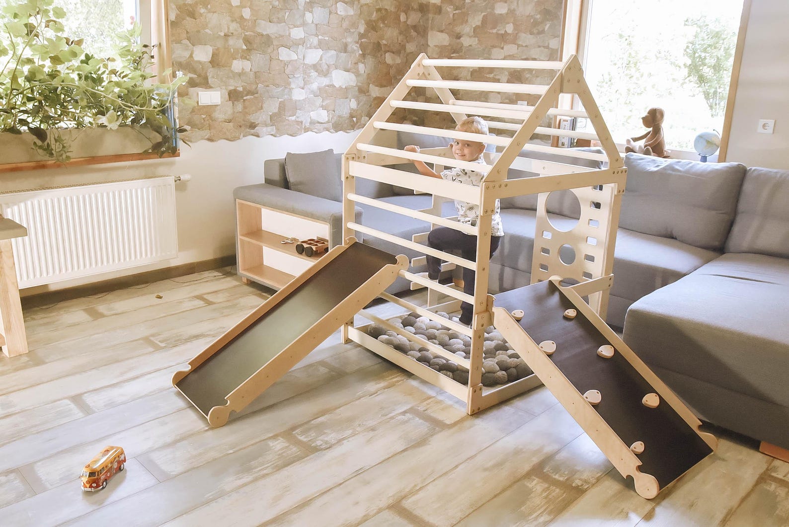 Kids Playhouse With Slide Plans & Indoor Climbing Gym DIY Woodworking ...