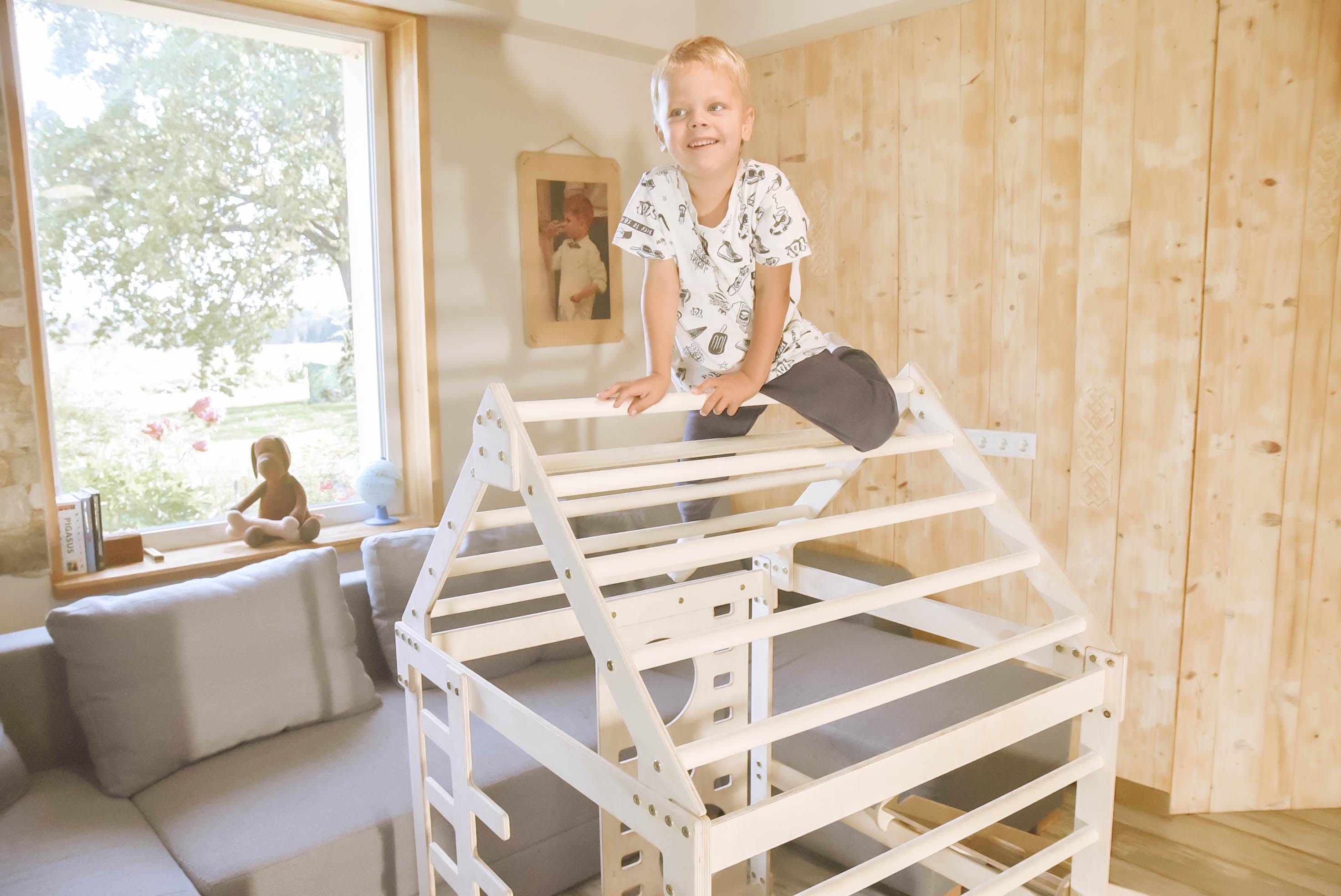 Kids Playhouse With Slide Plans & Indoor Climbing Gym DIY Woodworking ...