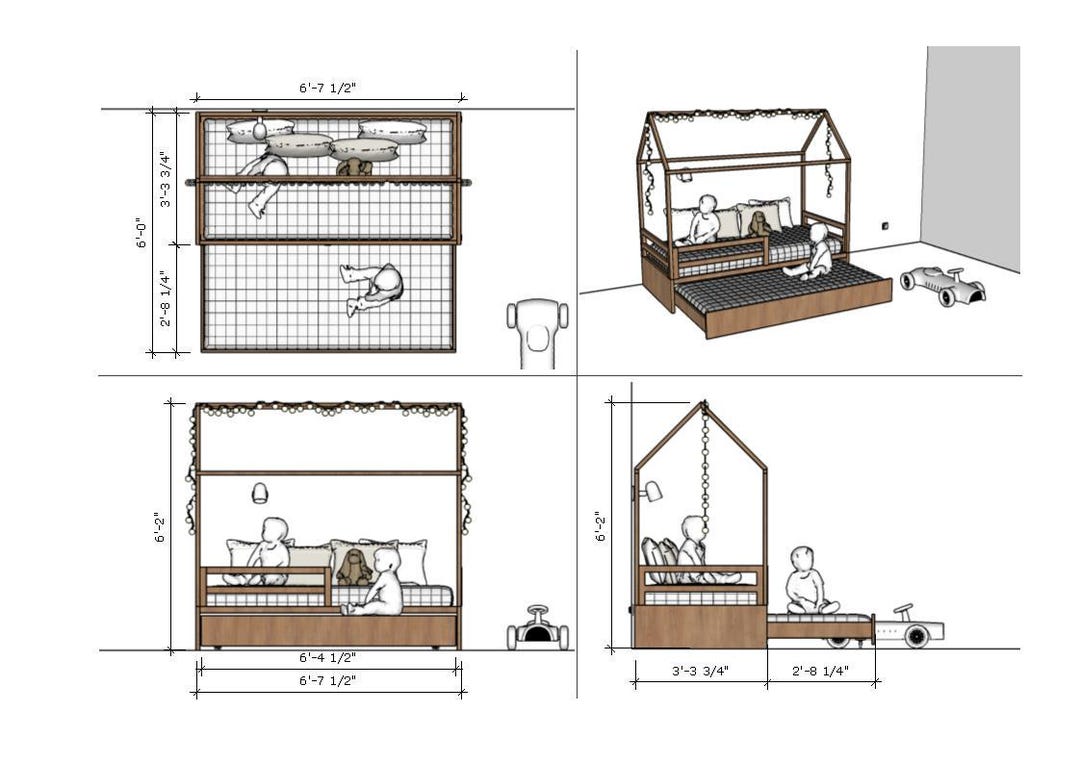Plans de lit cabane avec tiroir de lit supplémentaire, plans de ...