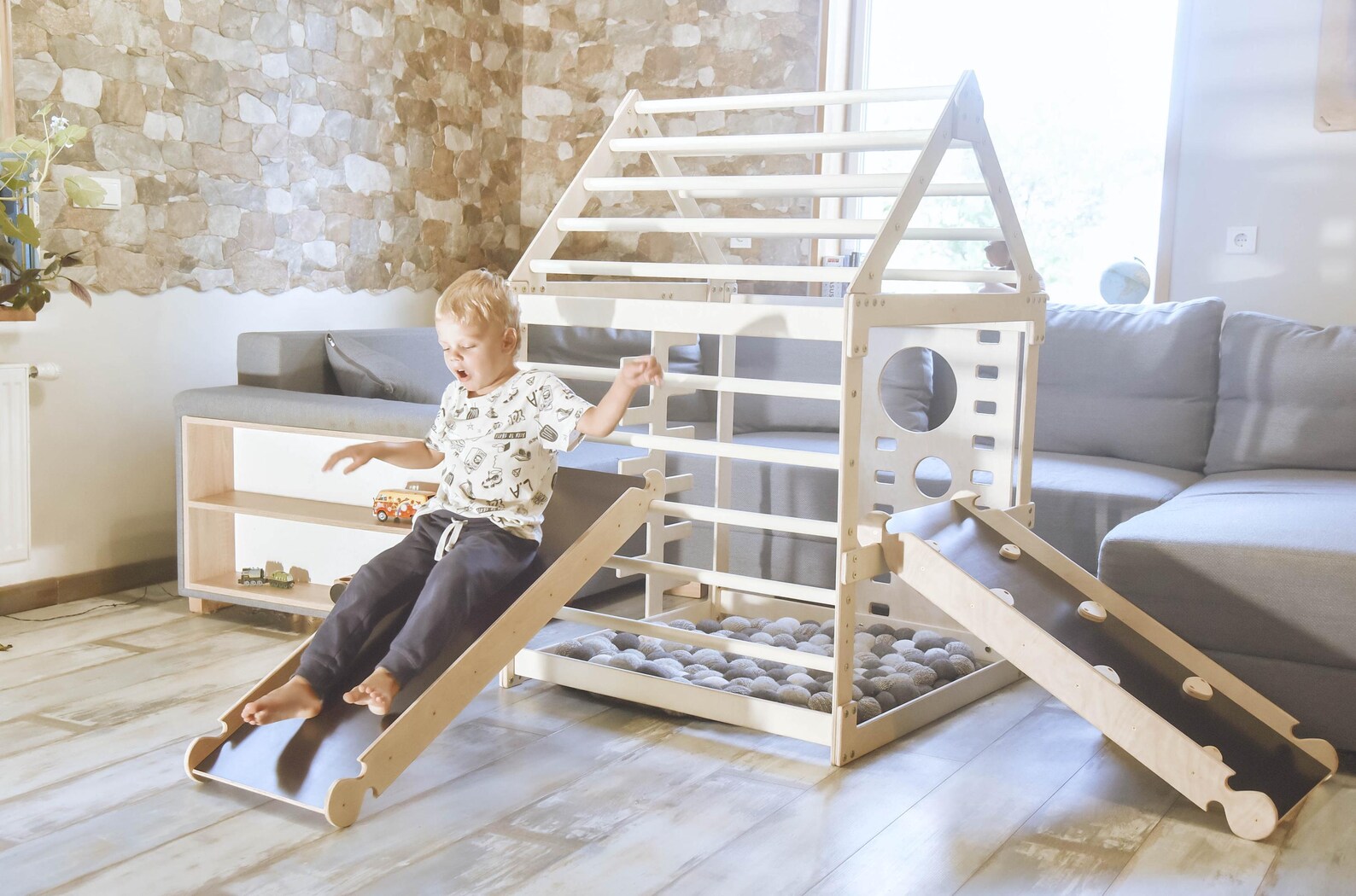 Kids Playhouse With Slide Plans & Indoor Climbing Gym DIY Woodworking ...