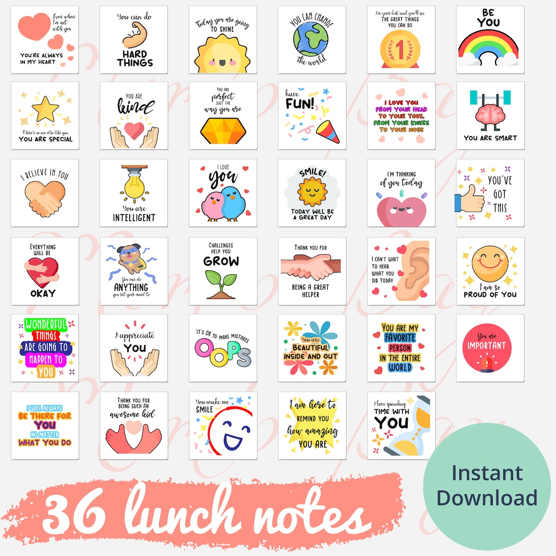 Printable Lunch Notes for Kids | Motivational Cards | Affirmation Cards ...