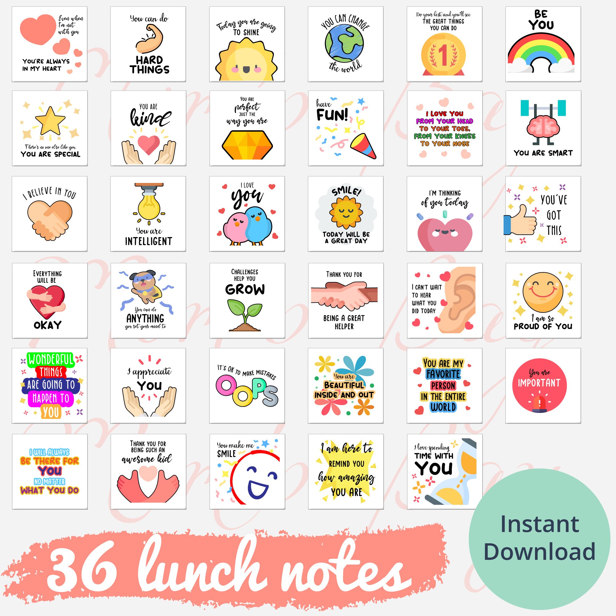 Printable Lunch Notes for Kids | Motivational Cards | Affirmation Cards ...