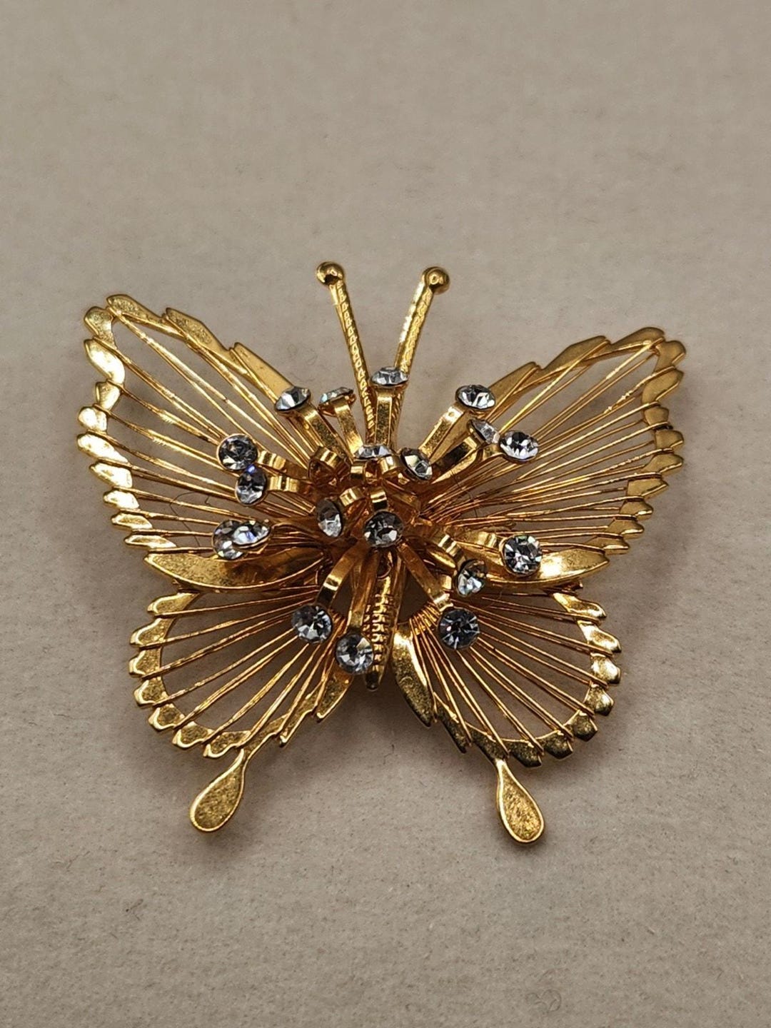 Vintage Monet Filigree Butterfly Brooch Pin Rhinestones Gold Tone ...