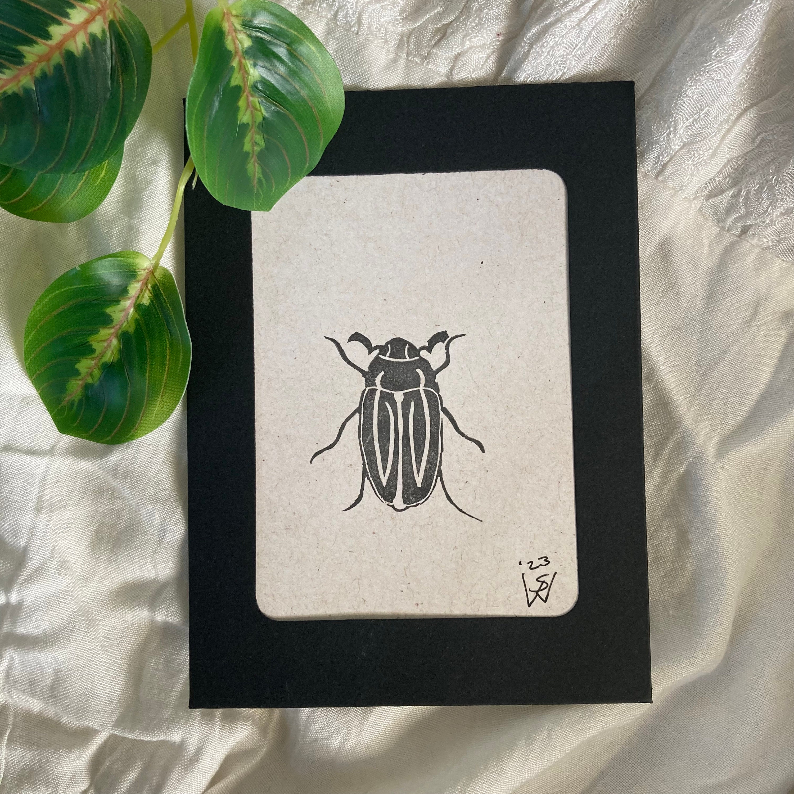 June Beetle Block Print signed Creepy Crawly Critter Friend for Your ...