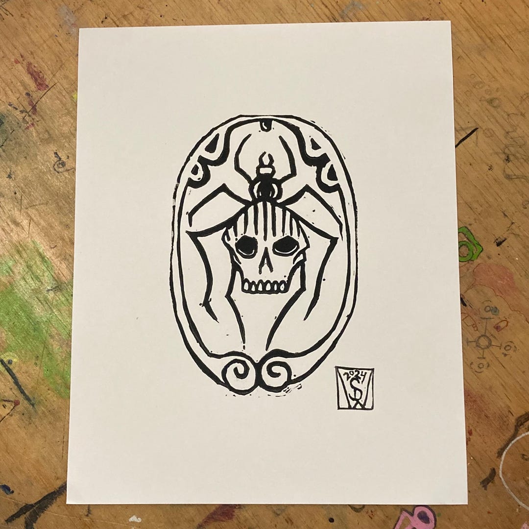 Skull Spider Block Print | Punk Grunge Goth Bug Art for Your Maximalist ...