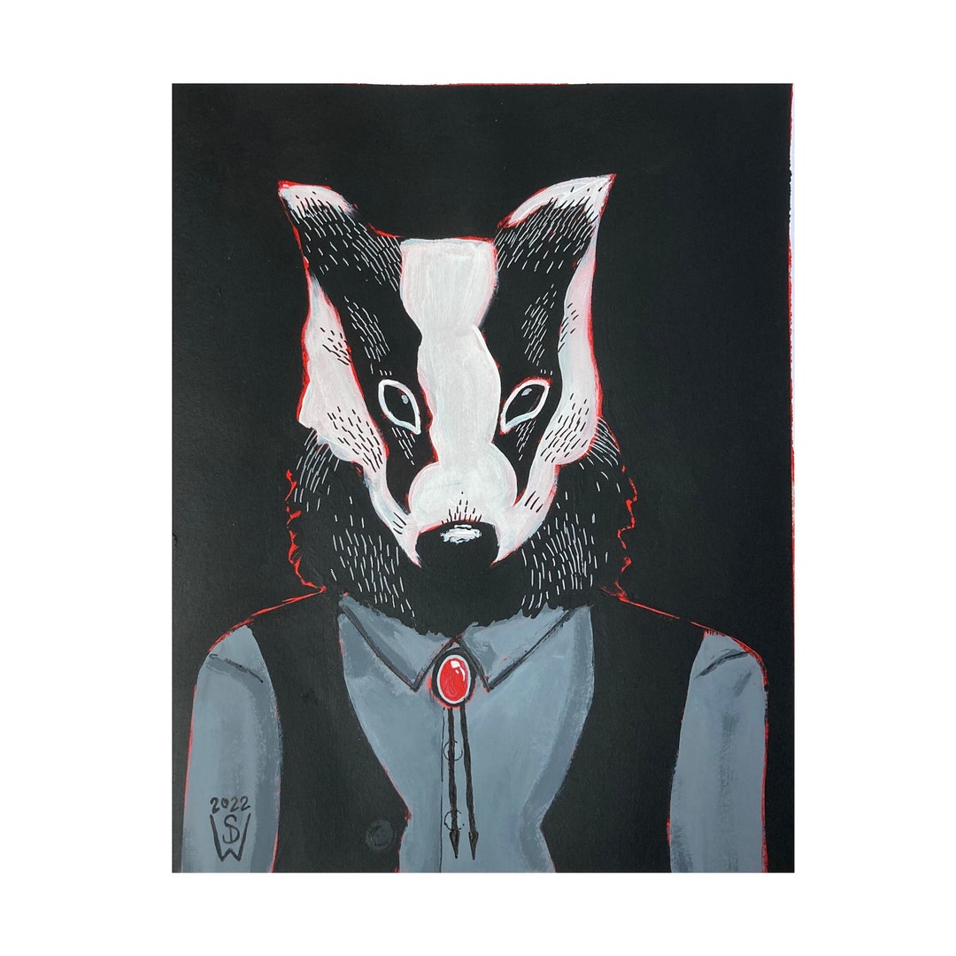 Dapper Badger (print) | Bolo Tie Forest Friend Painting for Your ...