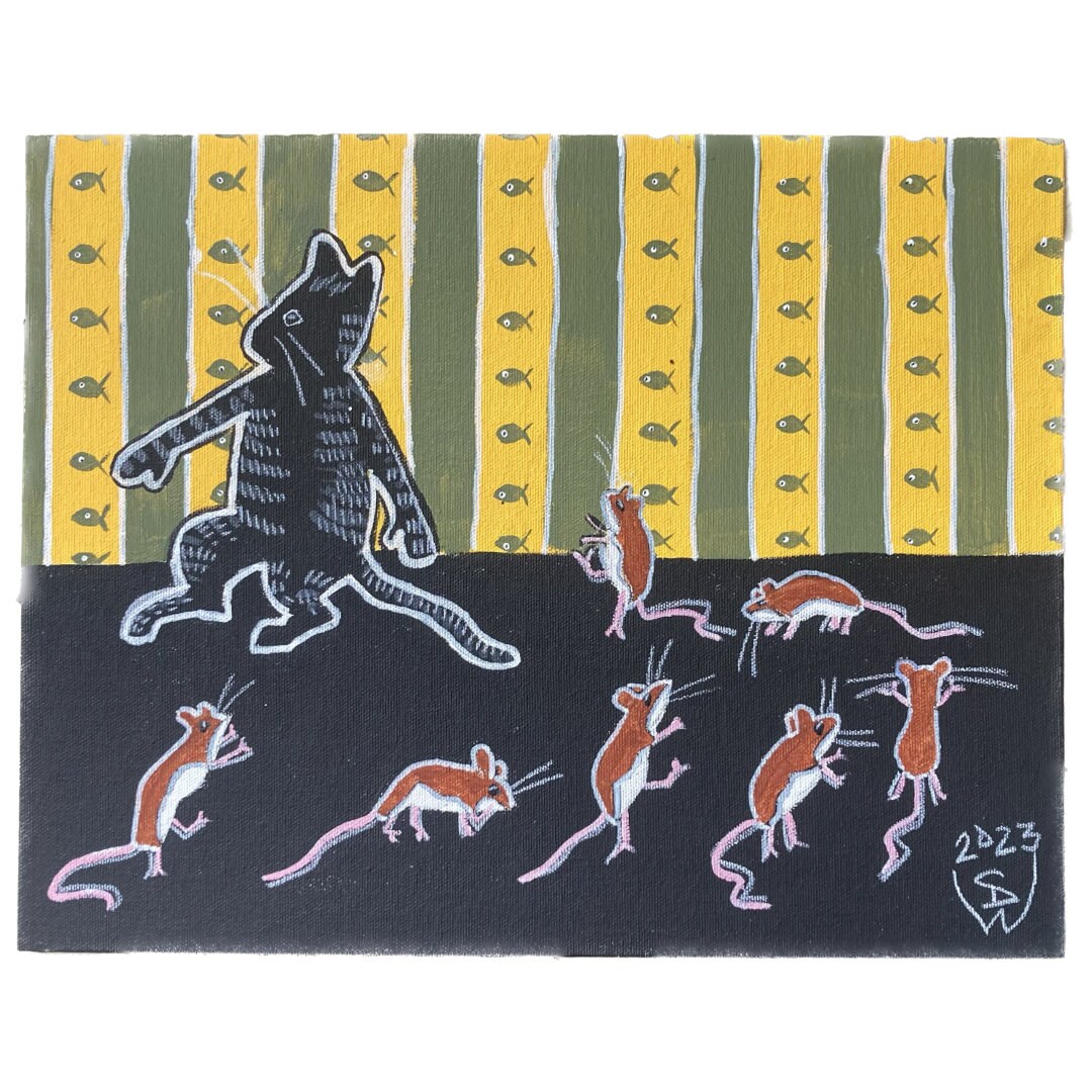 Original Painting "the Parade" Cat and Mice Marching in Nostalgic House ...