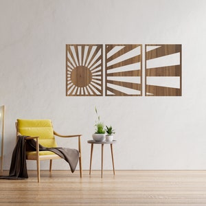 Rising Sun Wood Wall Art, Large Sunset Set Sunrise, Bohemian Room Decor ...