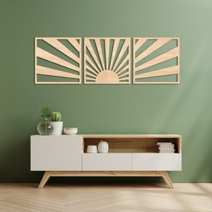 Boho Sunshine Wood Wall Art, Modern Sunset Wall Decor, Neutral Sunrise ...