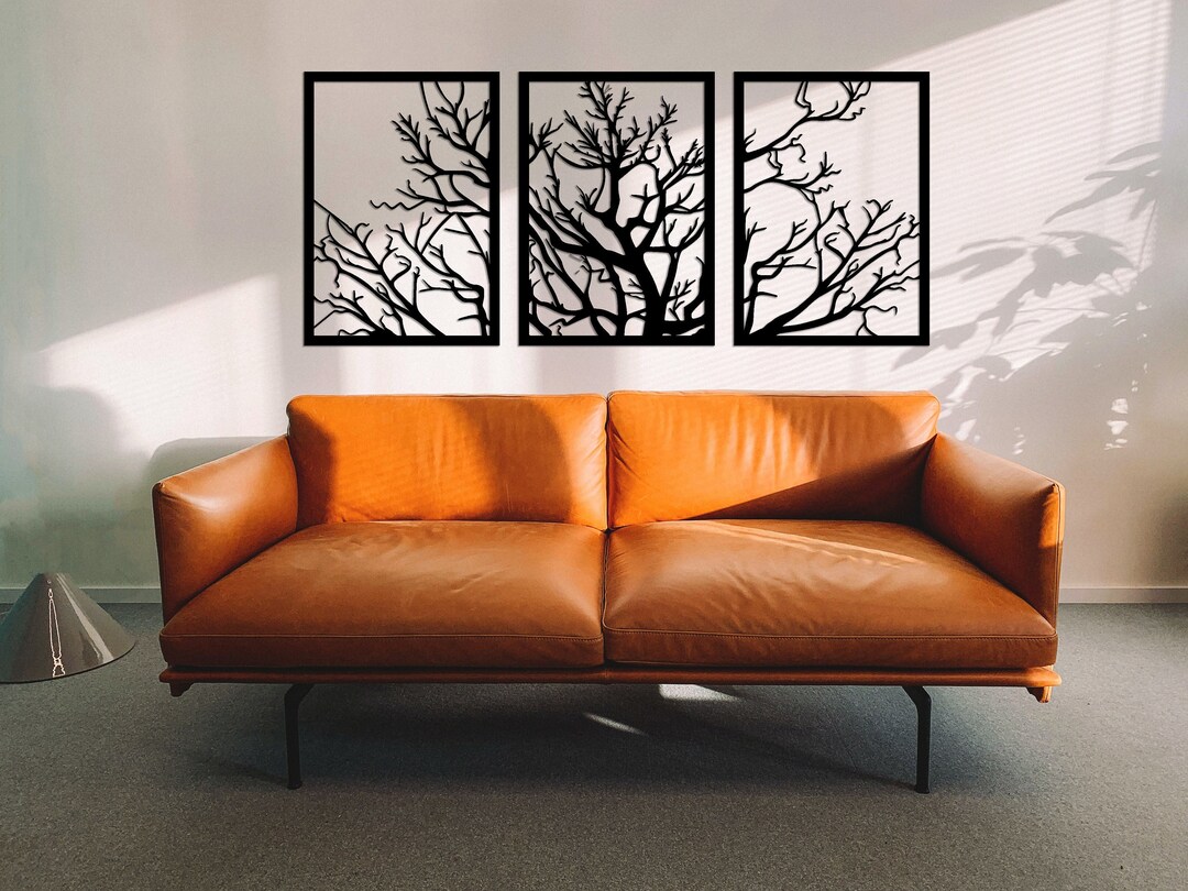 Large Tree Wood Wall Art, Branch Wall Panel, 3 Panels Wooden Decor ...