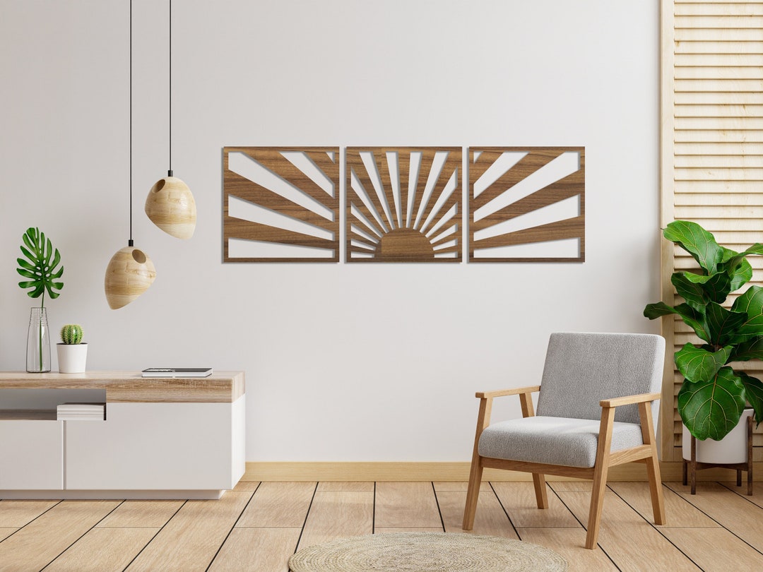 Boho Sunshine Wood Wall Art, Modern Sunset Wall Decor, Neutral Sunrise ...