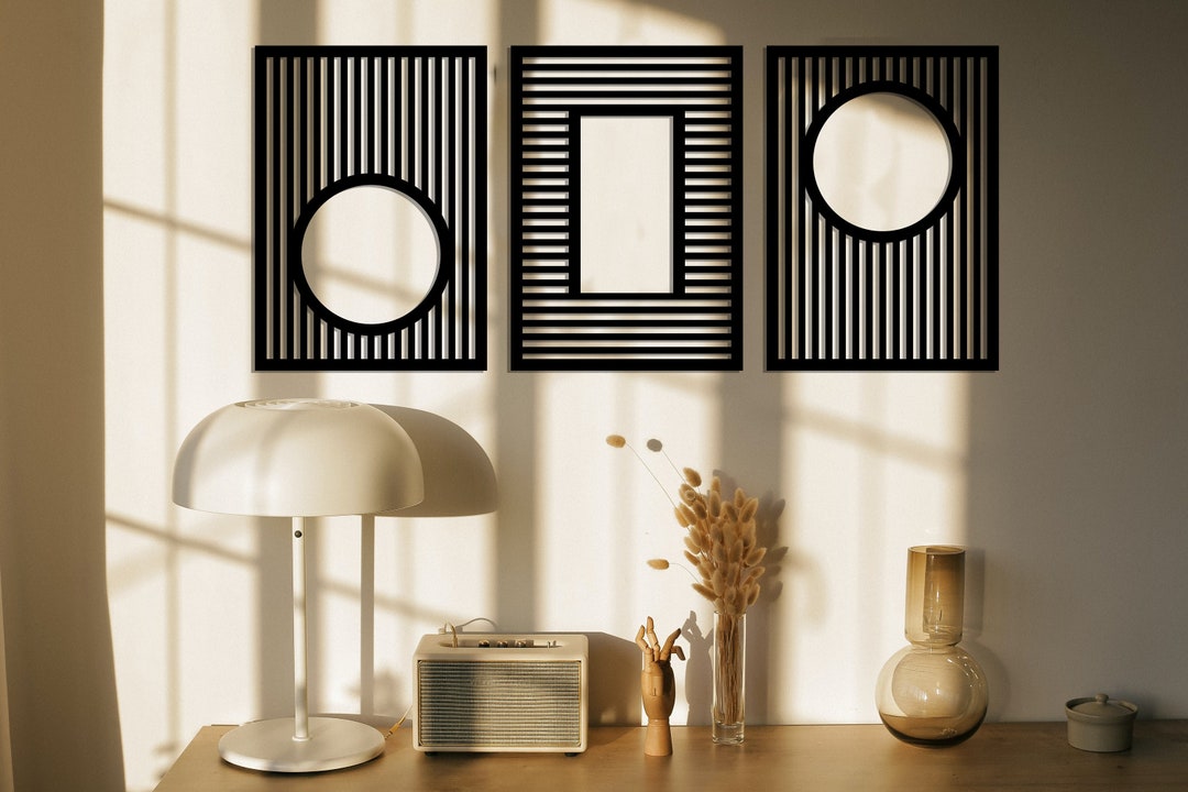 Large Geometric Wood Wall Art,modern Wall Decor, Circle With Lines ...