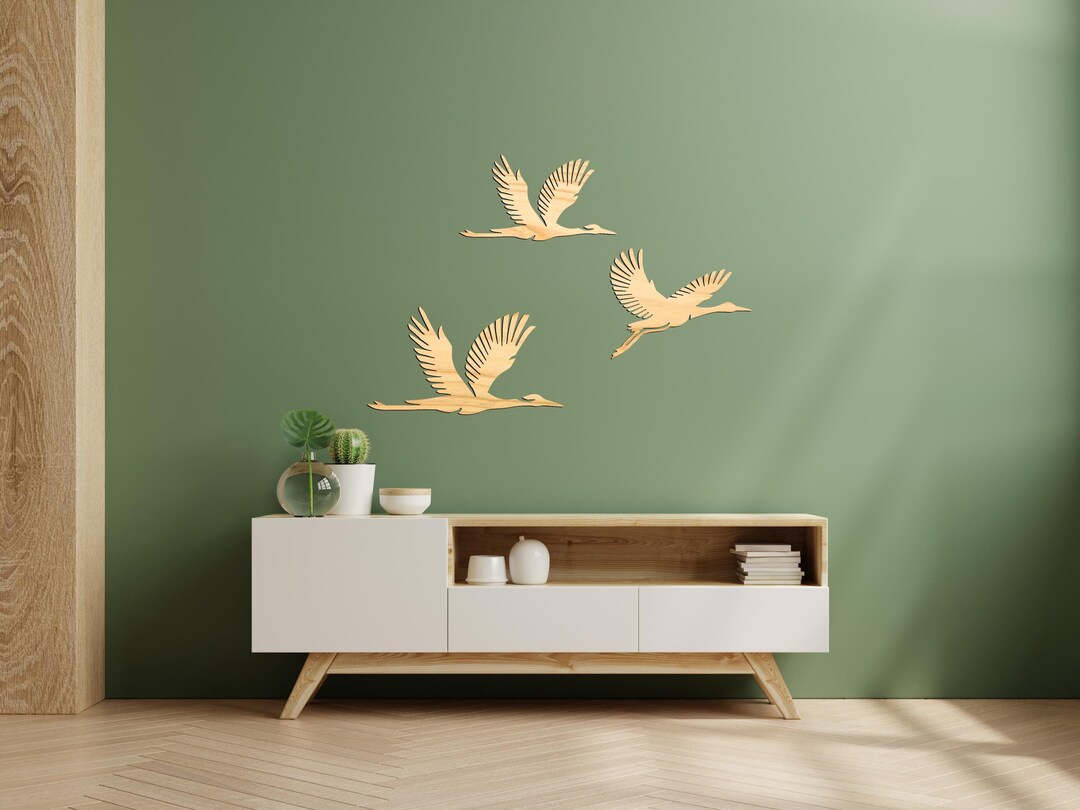 Flock of Cranes Wood Wall Art, Beach House Decor, Abstract Birds, Flock ...