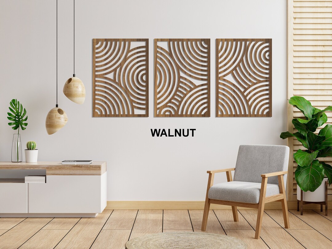 Geometric Wood Wall Art Set, Large Gallery Wall Decor, Pieces of 3 Wall ...