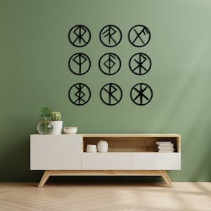 Vikings Rune Symbol Wood Wall Art, Nordic Alphabet Sign, Bind Runes ...