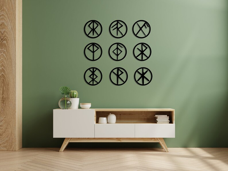 Vikings Rune Symbol Wood Wall Art, Nordic Alphabet Sign, Bind Runes ...