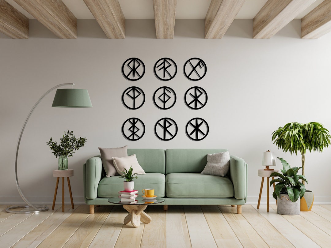 Vikings Rune Symbol Wood Wall Art, Nordic Alphabet Sign, Bind Runes ...