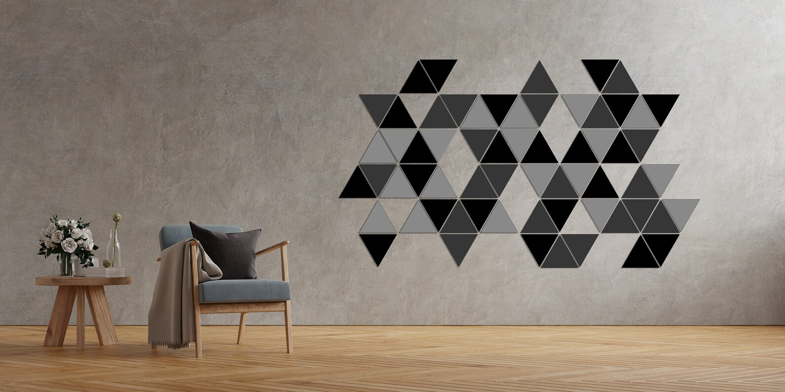 Wooden Triangle Wall Art, Large Wood Tiles Home Decor, Geometric Shapes ...