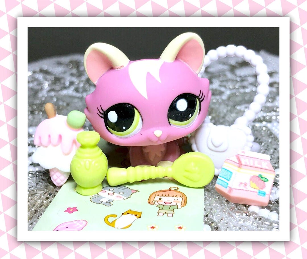 Authentic Littlest Pet Shop LPS 1900 Pink Sphynx Crouching Cat Kitten ...