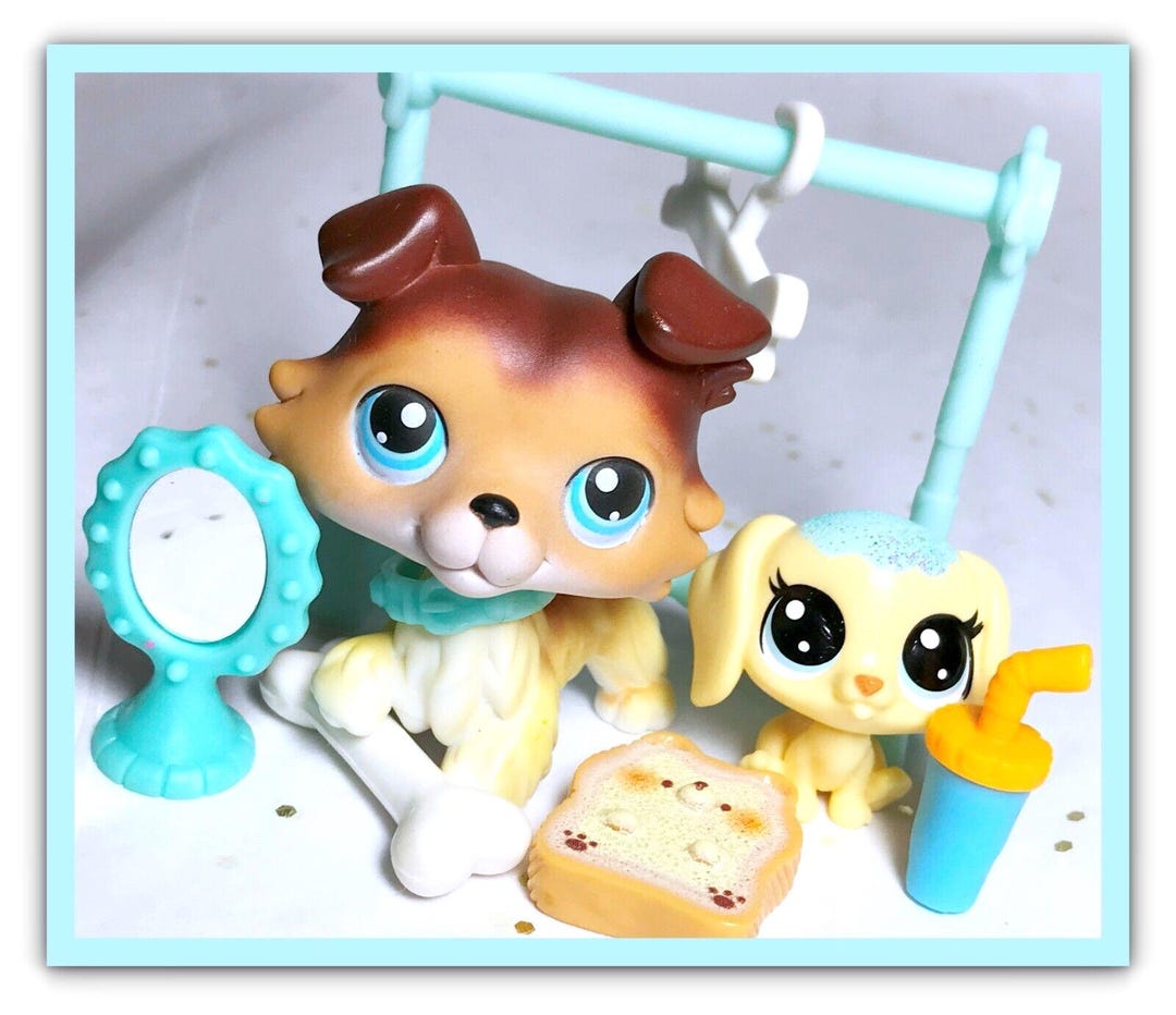 Authentic Littlest Pet Shop LPS 58 Tan Brown Collie Dog Sage Paw up ...