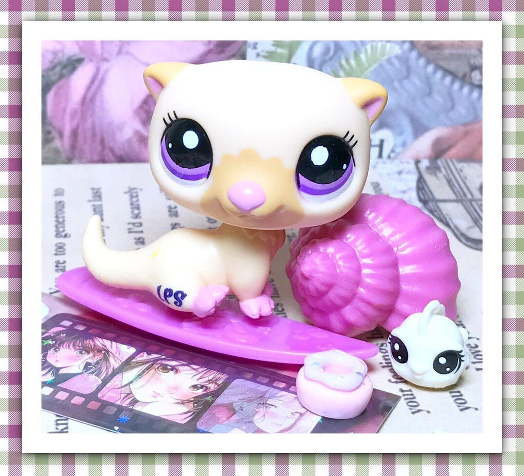 Authentic Littlest Pet Shop LPS 2230 Pet Sitters Cream Sea Otter Purple ...