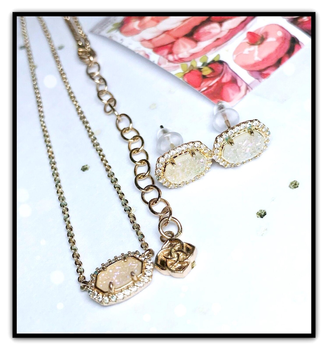 Kendra Scott Chelsea Necklace & Cade Earrings Studs Rose Gold Tone ...