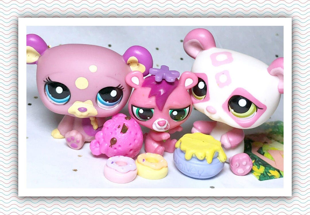 Authentic Littlest Pet Shop LPS 1662 1891 Panda Teddy Bear Set Pink ...