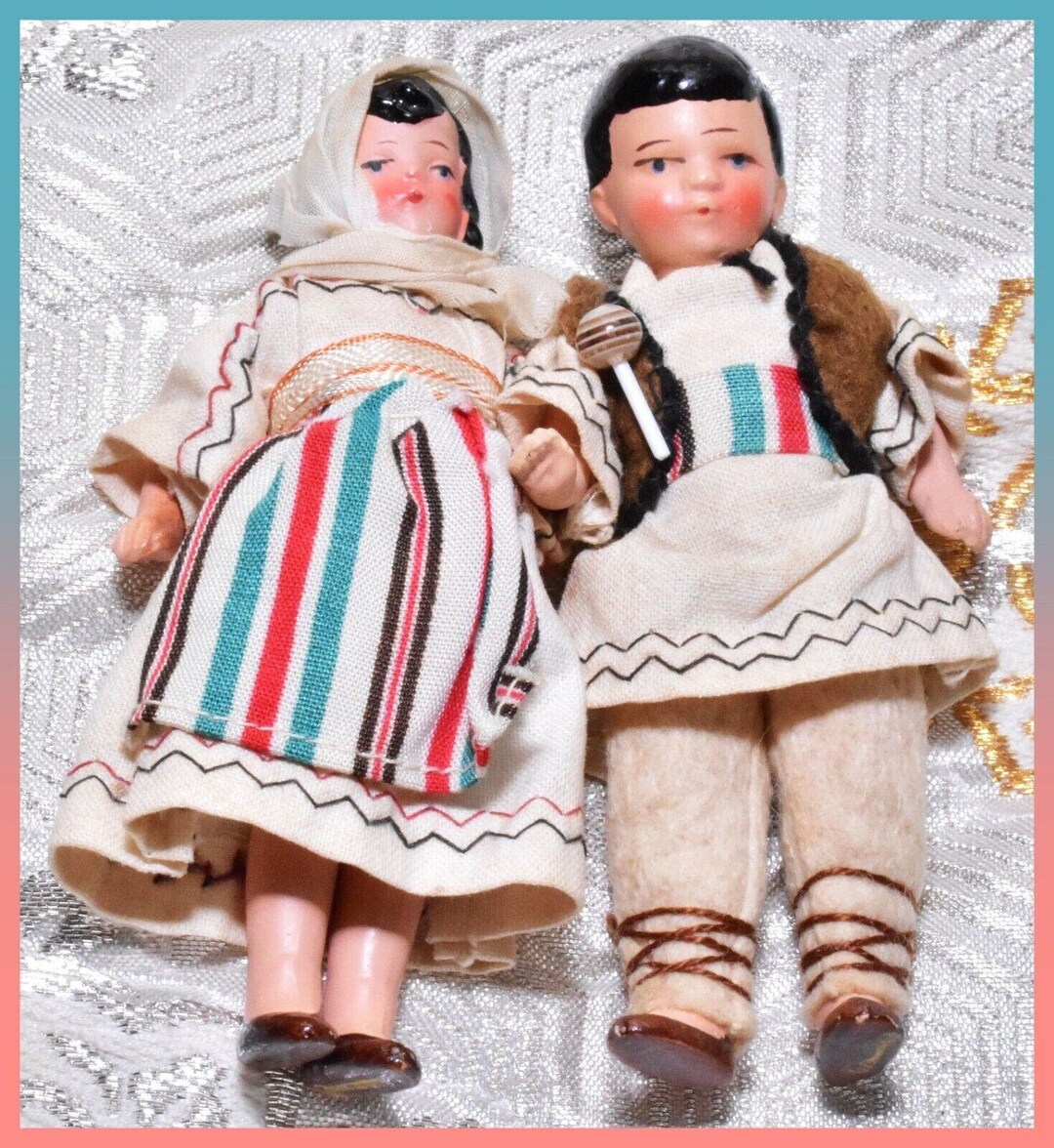 4 Hertwig German Miniature Doll Ethnic Romanian Painted Bisque Antique ...