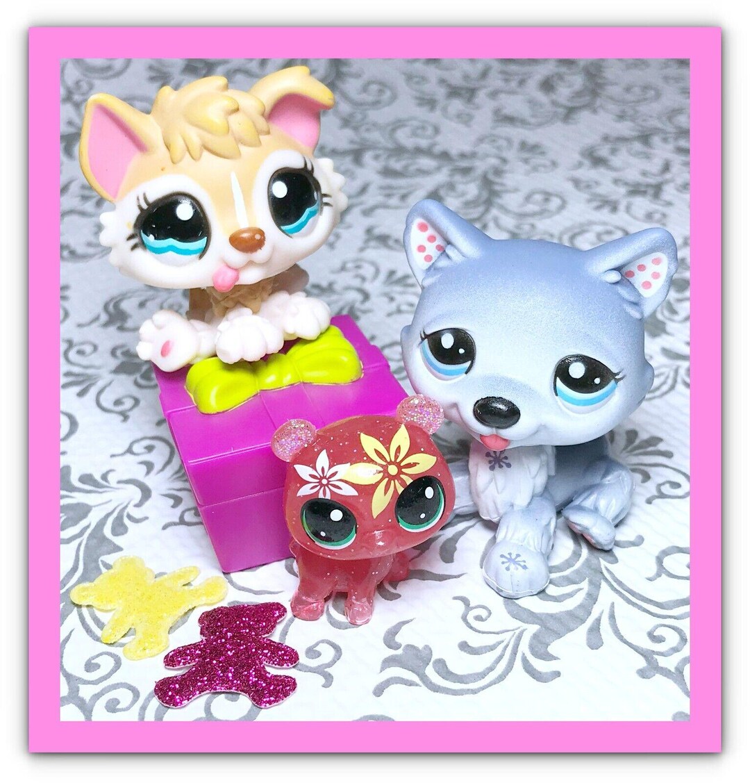 Authentic Littlest Pet Shop LPS 1013 1617 Mom Baby Sitting Husky Dog ...