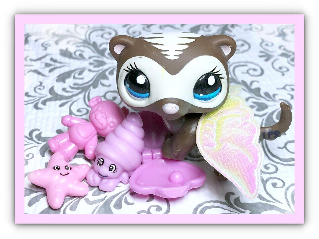 Authentic Littlest Pet Shop LPS 1054 Brown Cream Masked Ferret Weasel ...