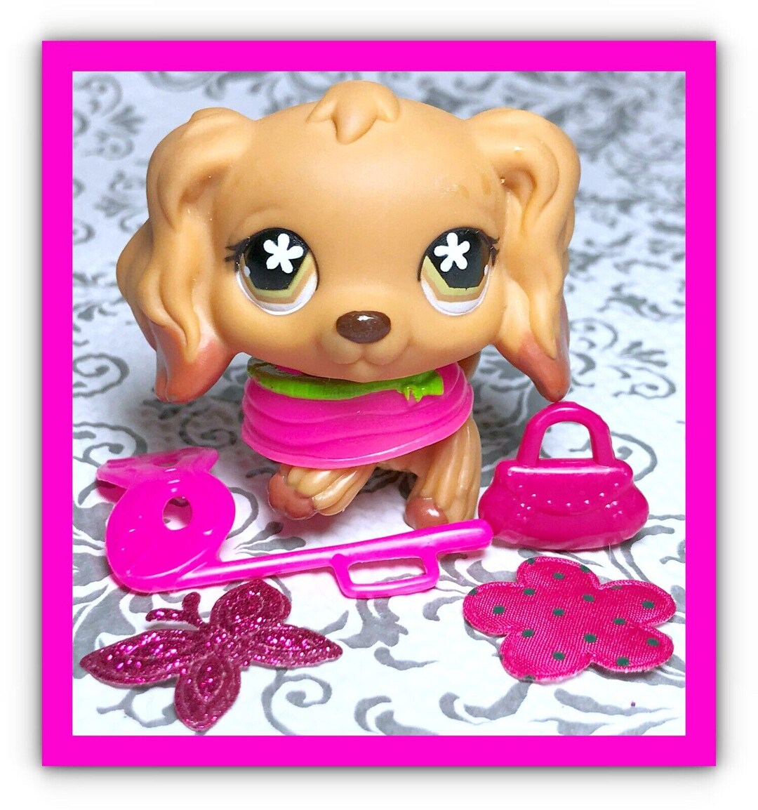 Authentic Littlest Pet Shop LPS 716 Cocker Spaniel Dog Flower Eyes ...