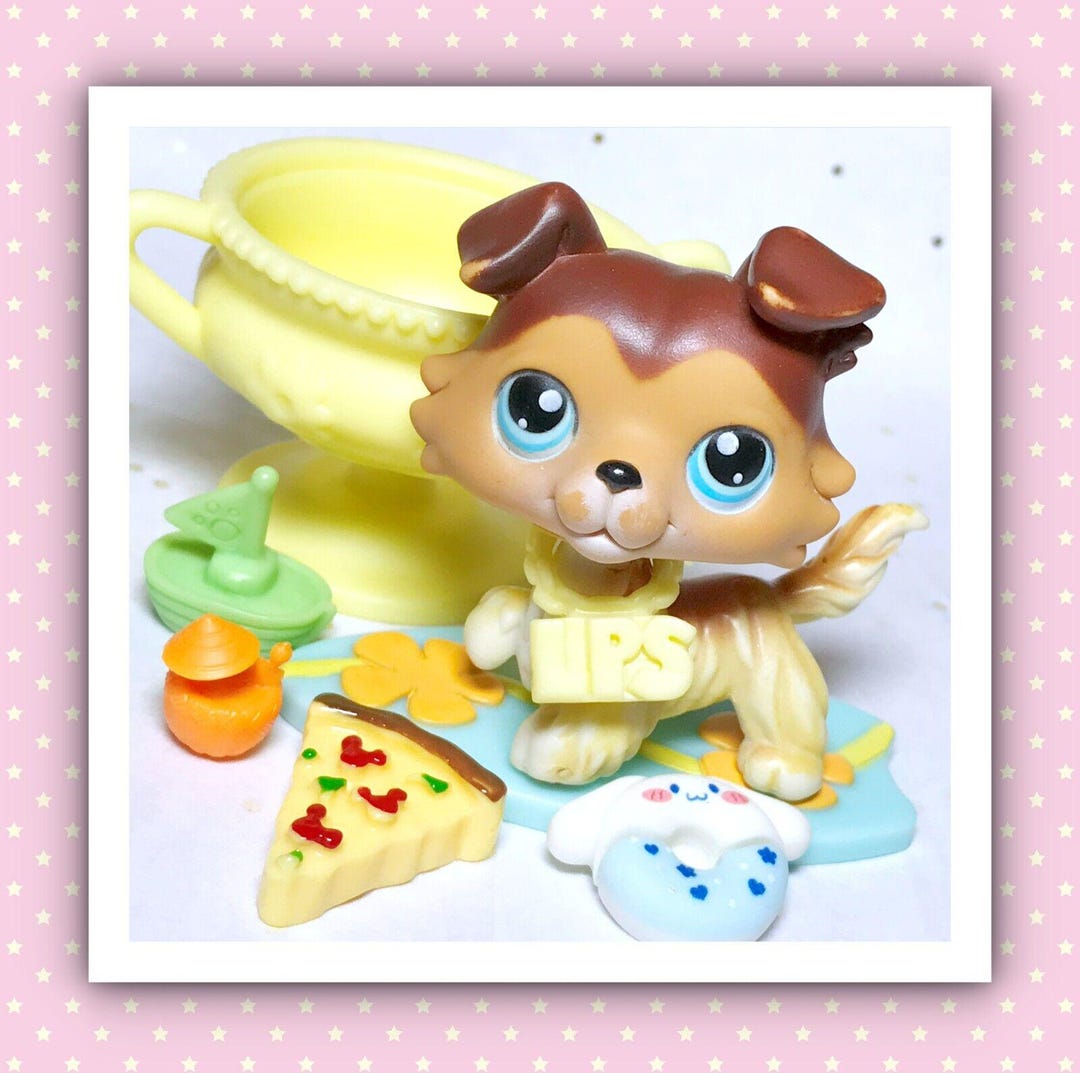 Authentic Littlest Pet Shop LPS 58 Tan Brown Collie Dog Sage Paw up ...