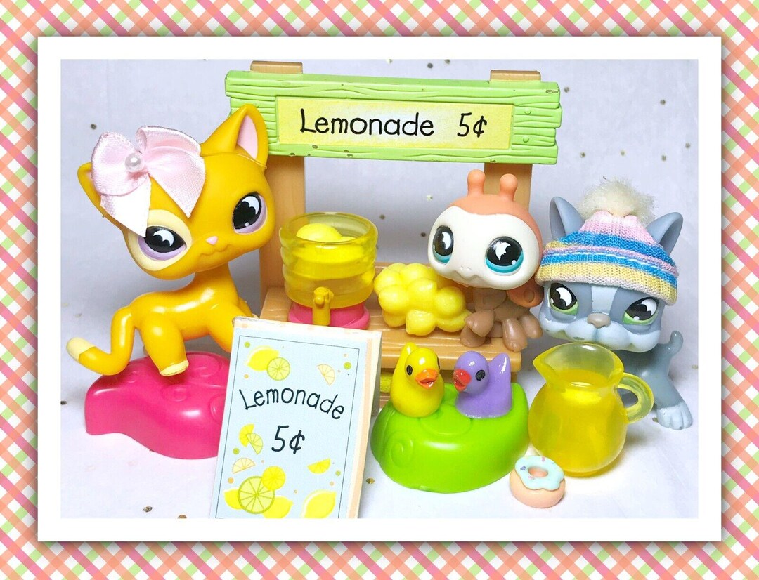 Authentic Littlest Pet Shop LPS 855 857 Lemonade Stand Shorthair Cat ...