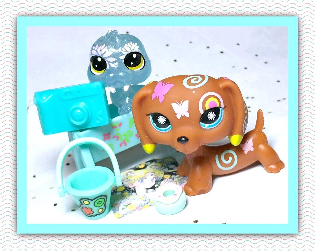 Authentic Littlest Pet Shop LPS 1010 Postcard Tattoo Dachshund Dog Blue ...
