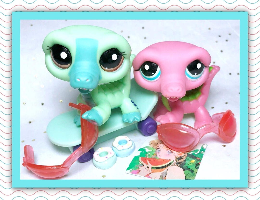 Authentic Littlest Pet Shop LPS 1464 2042 Pink Green Alligator ...