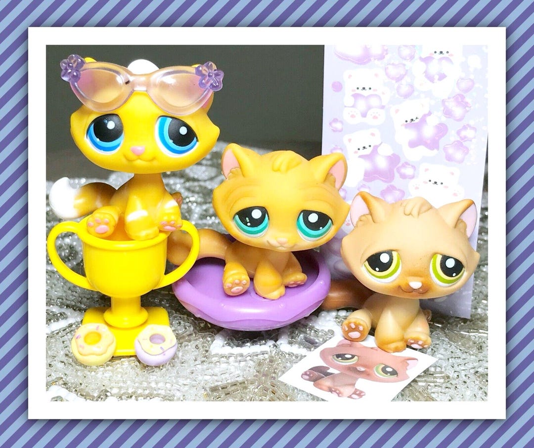 Authentic Littlest Pet Shop LPS 194 300 349 Tabby Cat Kitten Lot ...