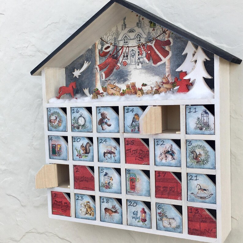 Advent Calendar, Wooden House Advent Calendar, Christmas Calendar ...