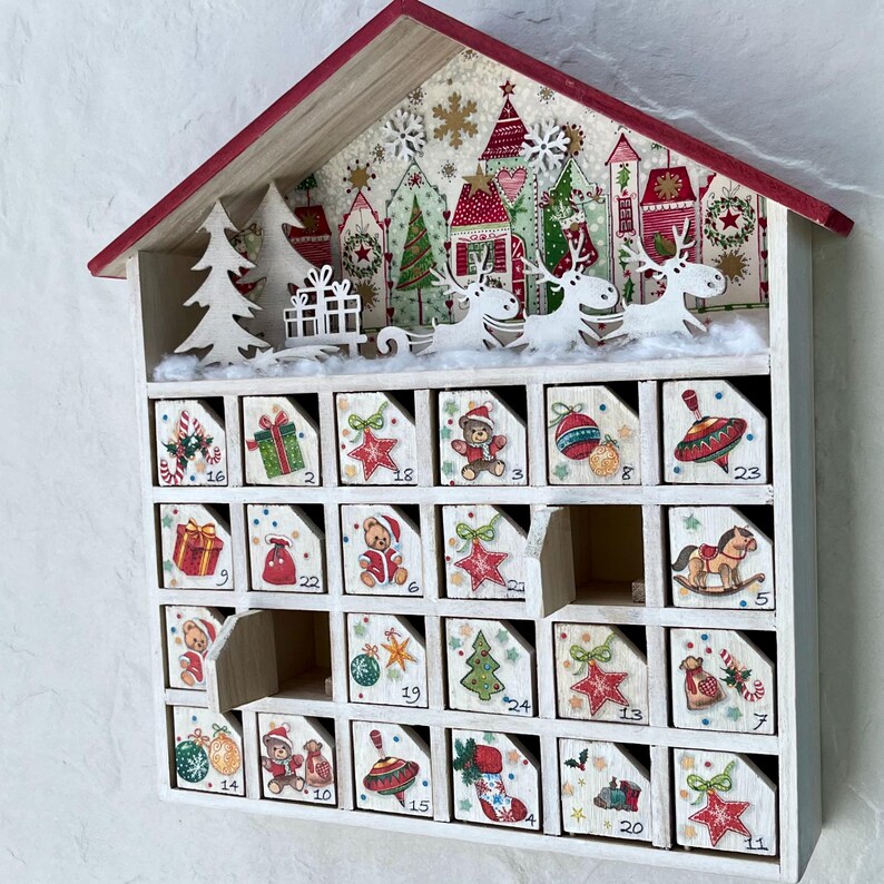 Wooden House Advent Calendar: Rustic Christmas Decoration, Reusable - Etsy