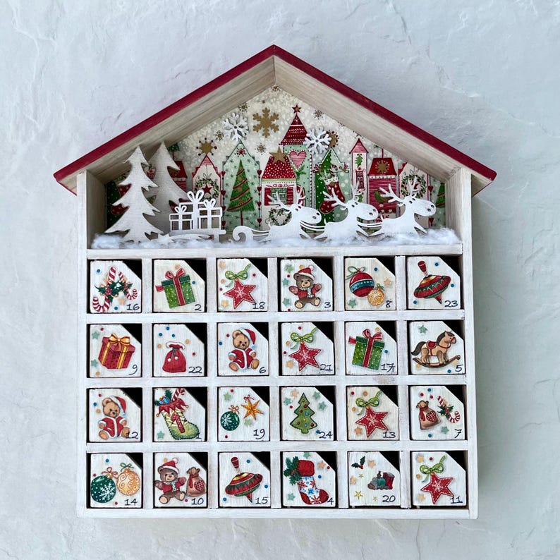 Wooden House Advent Calendar: Rustic Christmas Decoration, Reusable - Etsy