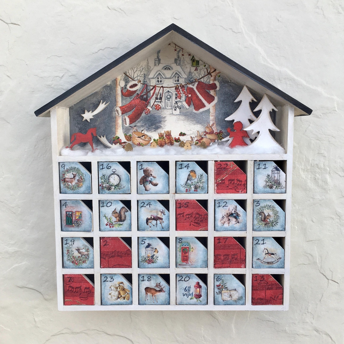 Advent Calendar, Wooden House Advent Calendar, Christmas Calendar ...