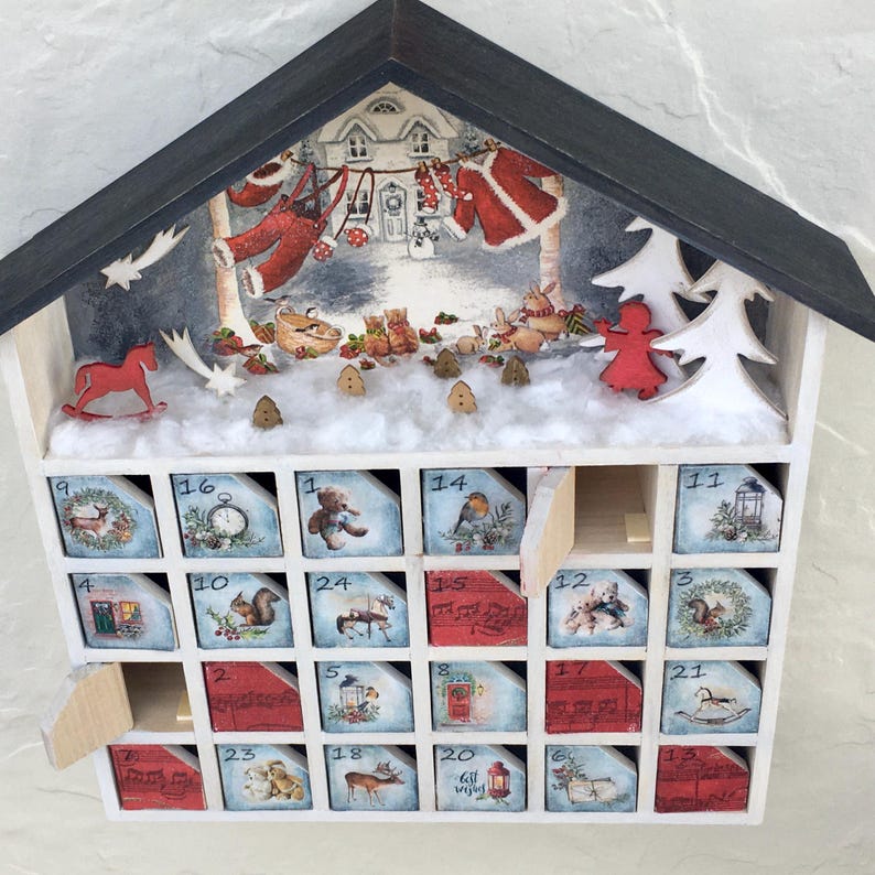 Advent Calendar, Wooden House Advent Calendar, Christmas Calendar ...