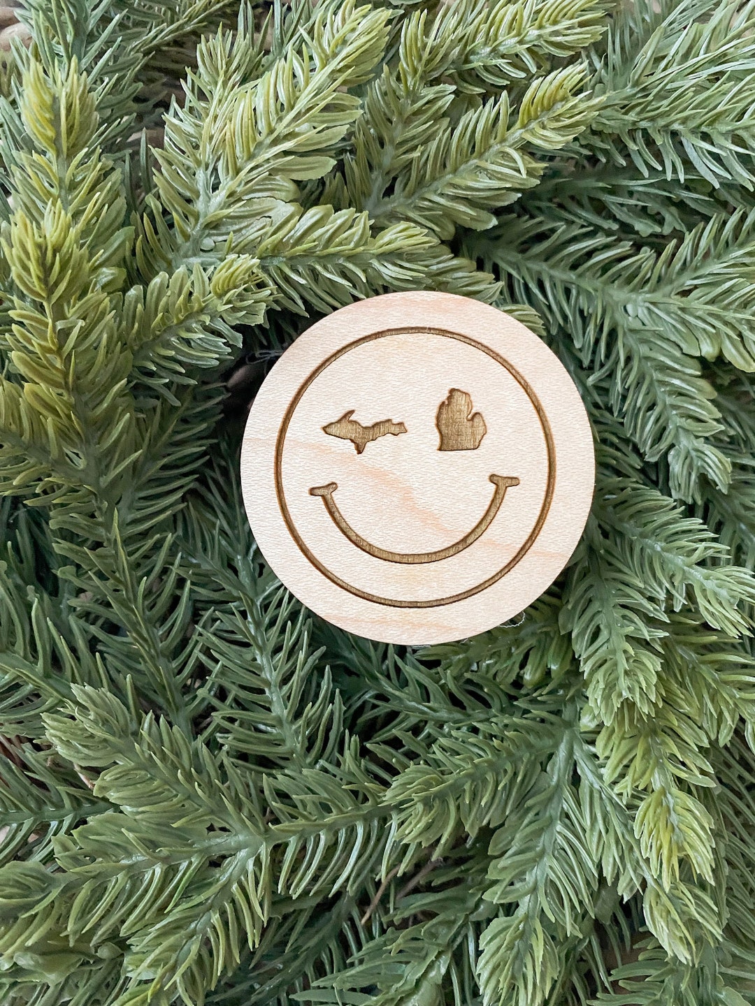 Michigan Smiley Face Magnet | Wooden Fridge Magnet | Round Magnet ...